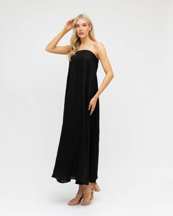 Linen Strapless Midi Dress Global Fashion House
