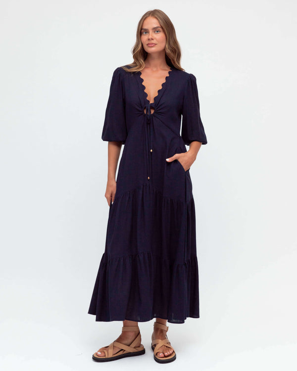 SCALLOPED NECKLINE MAXI DRESS - Global Fashion House