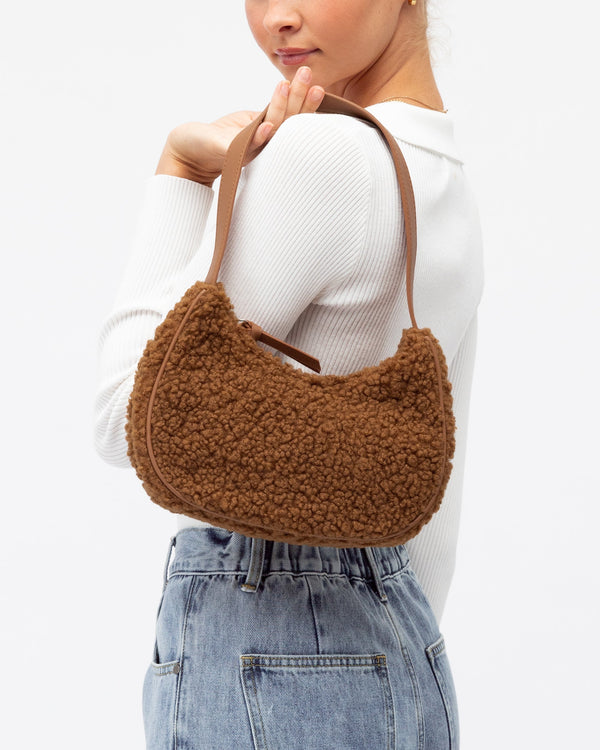 CHOCOLATE SHERPA SHOULDER HANDBAG - Global Fashion House